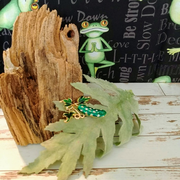 Jewelry | Cool Cucumber Enamel Crystal Pin | Poshmark